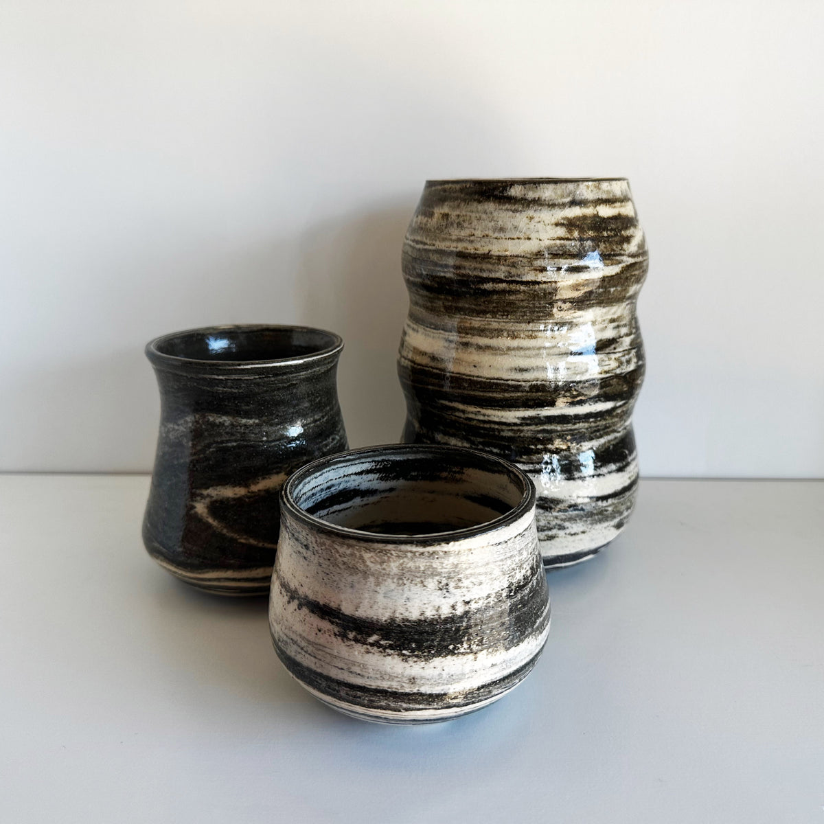 Swirled Black & White Vases | Katie Brown – Ruby Clay Company
