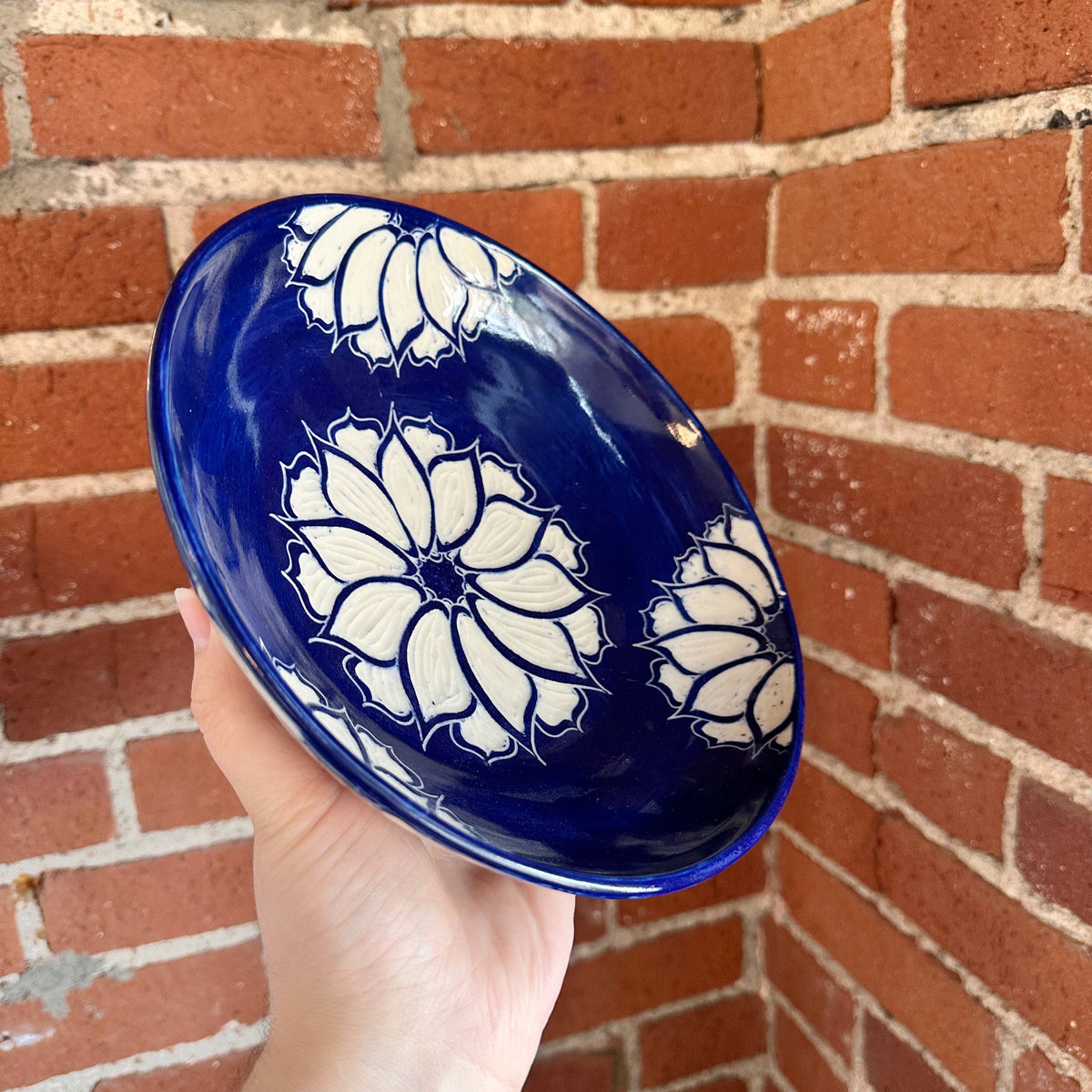 Deep Cobalt Blue Floral Pattern Carved Bowl | Cindy Walker Davidson ...