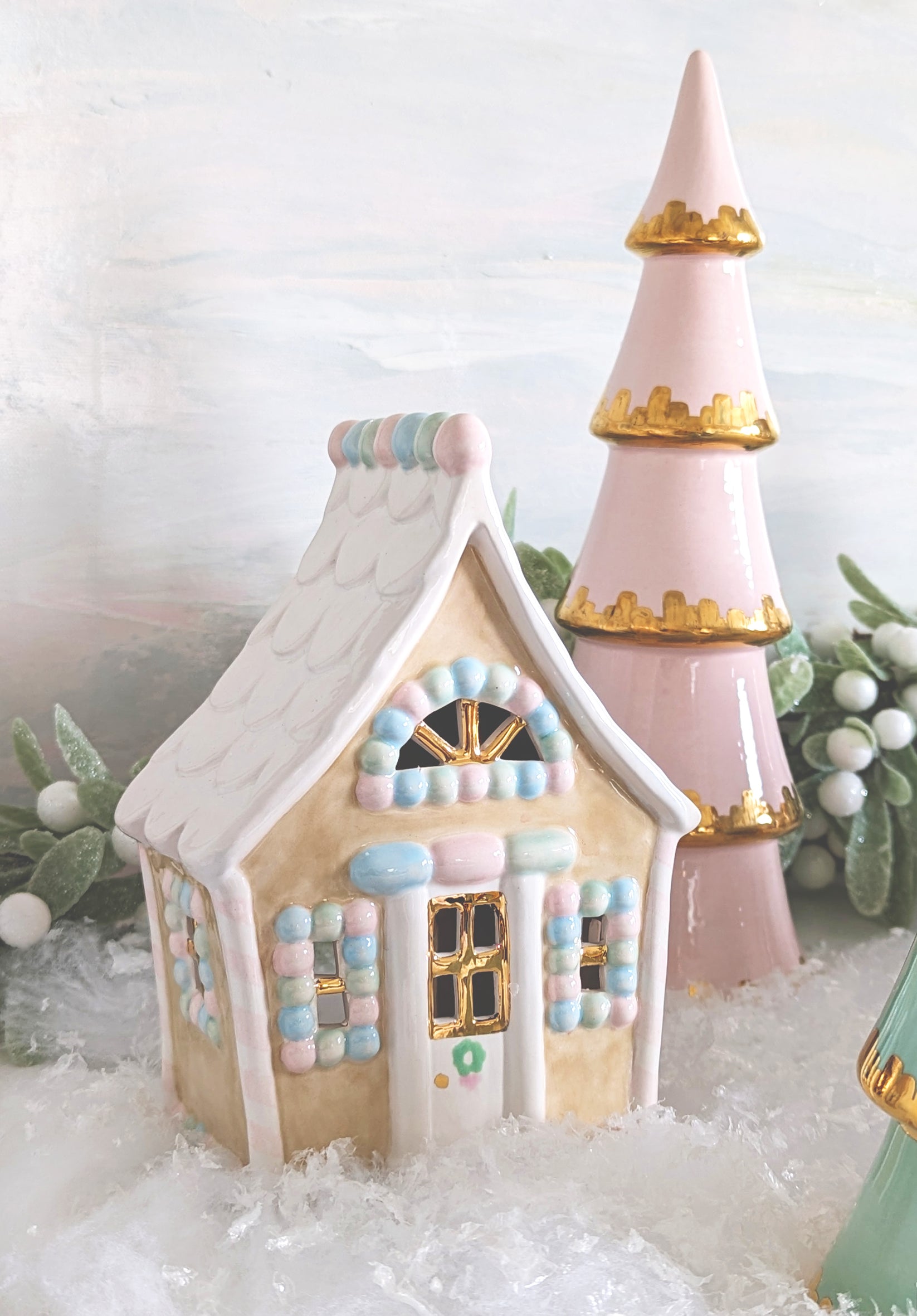Pastel Gingerbread House with 22K Gold Accents – Ruby Clay Company