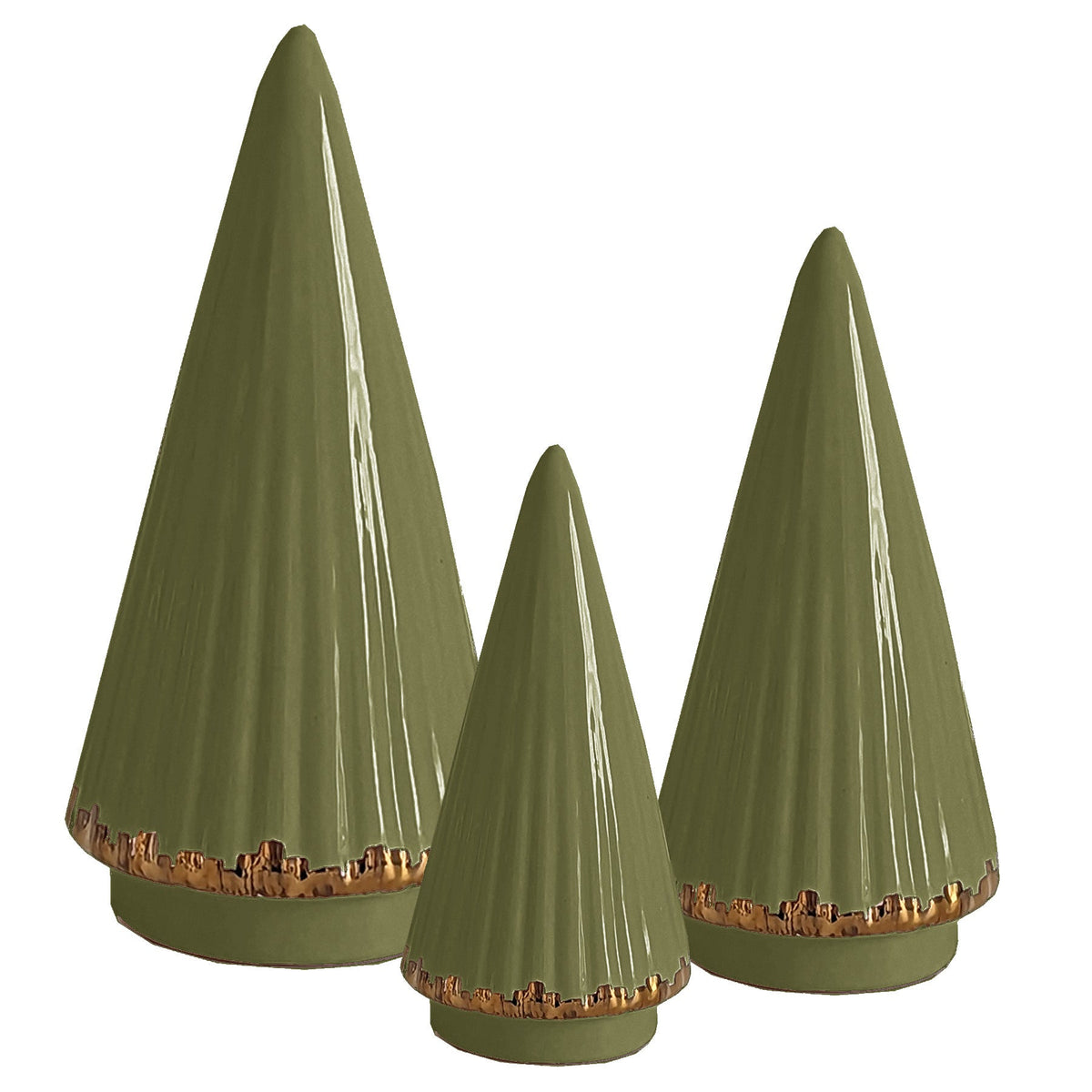Moss Green Fluted Christmas Trees with 22K Gold Brushstroke Accent ...