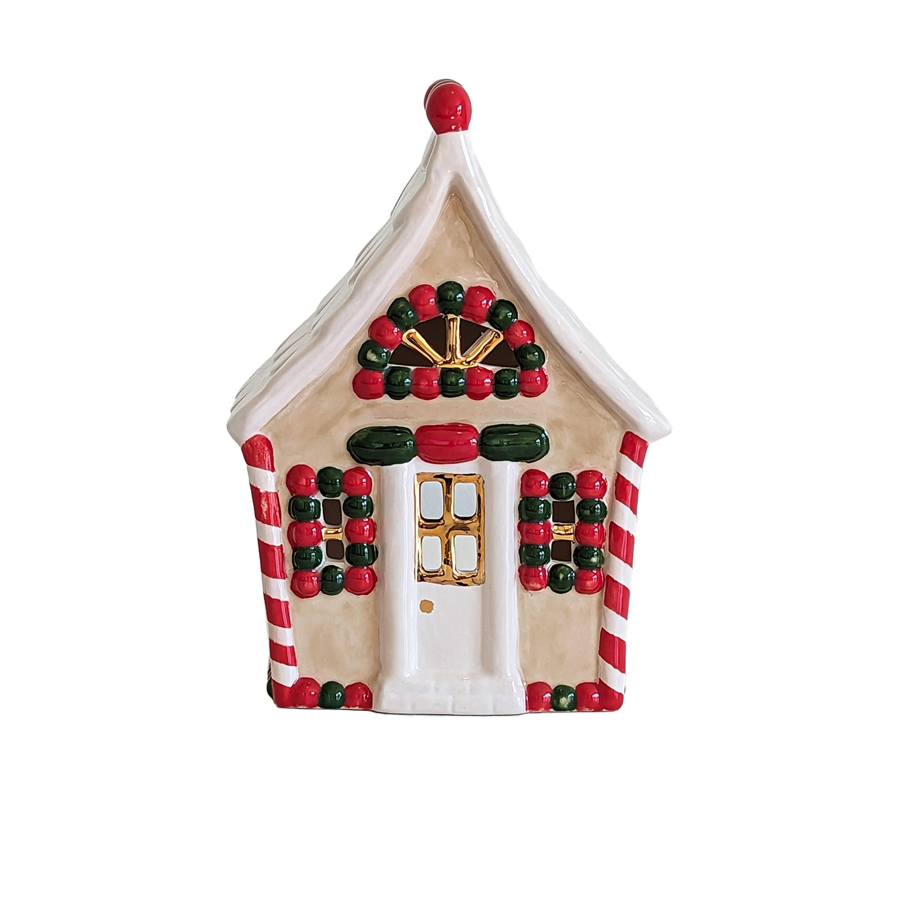 Ivory, Red & Green Gingerbread House with 22K Gold Accents – Ruby Clay ...