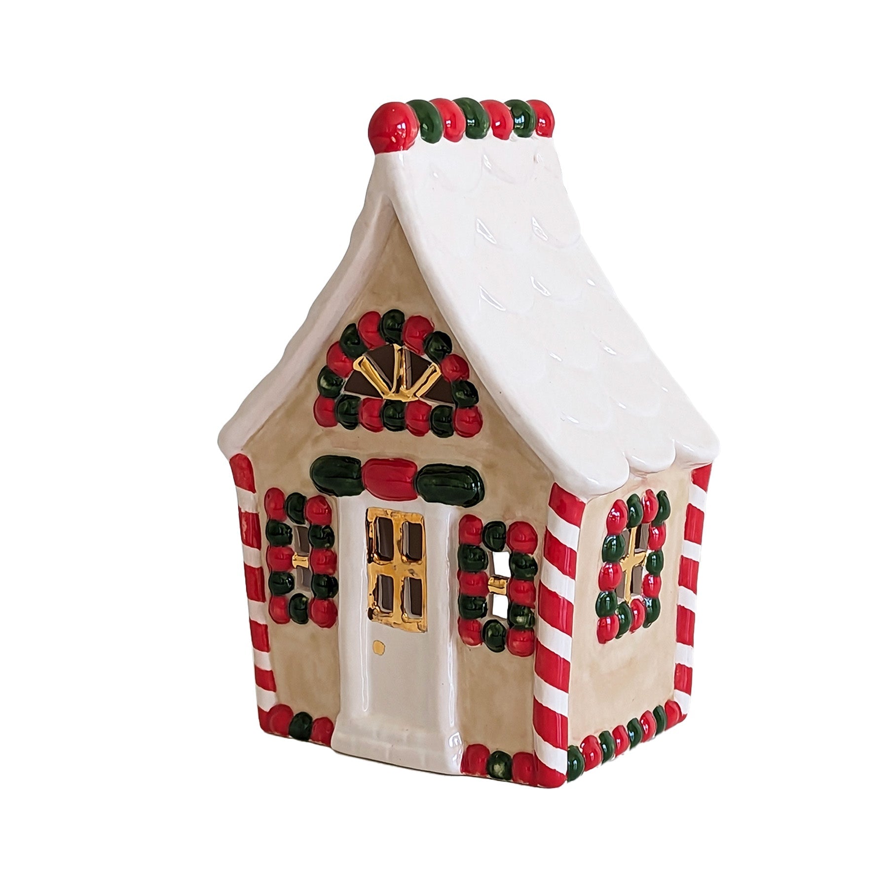Ivory, Red & Green Gingerbread House with 22K Gold Accents – Ruby Clay ...