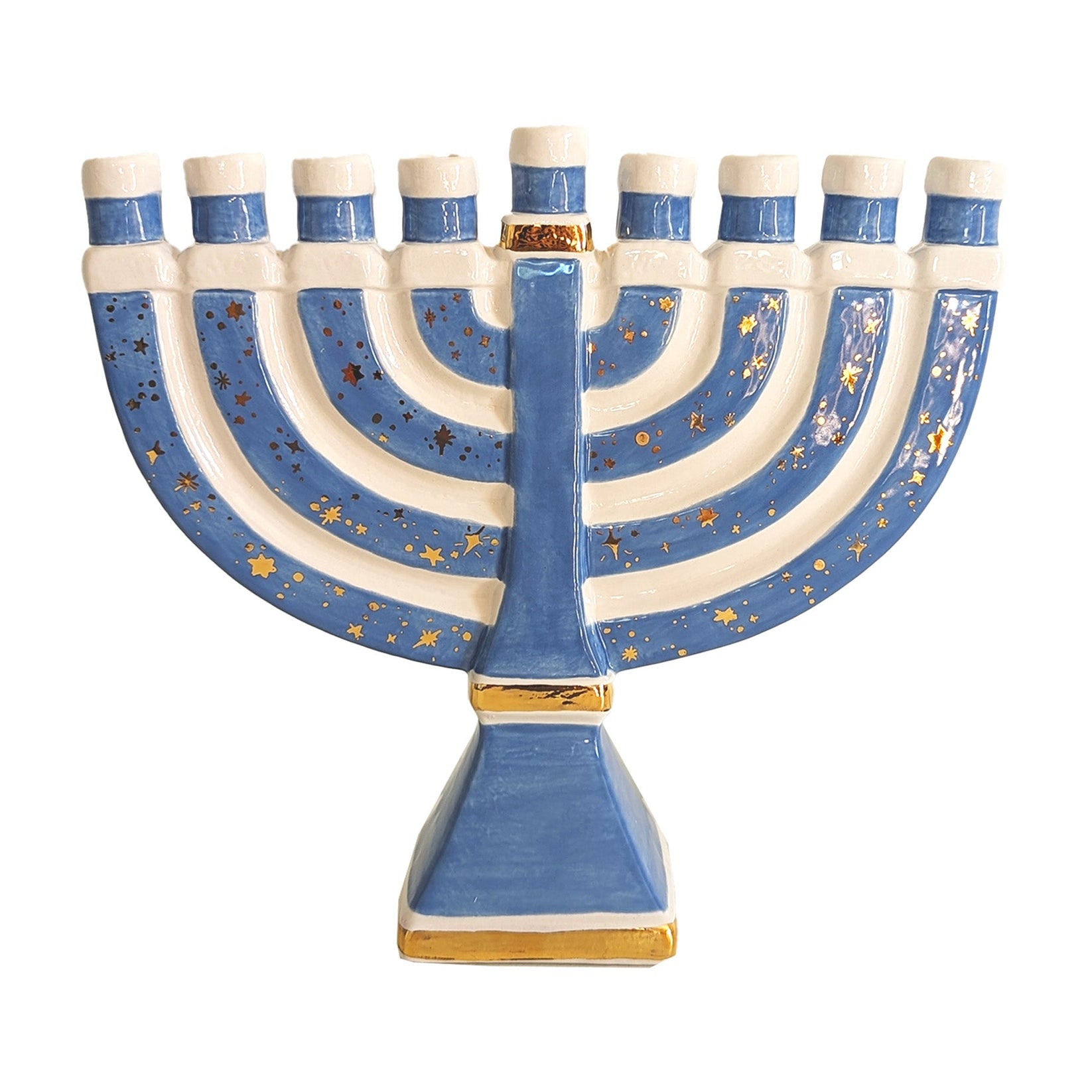 Shimmering Stars Menorah with 22K Gold Accents and Optional Monogram – Ruby Clay Company