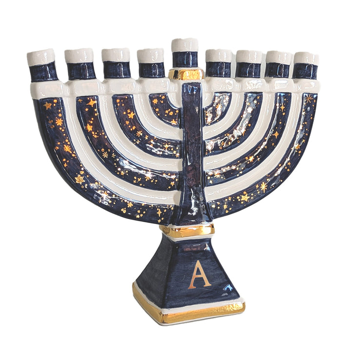 Shimmering Stars Menorah with 22K Gold Accents and Optional Monogram – Ruby Clay Company