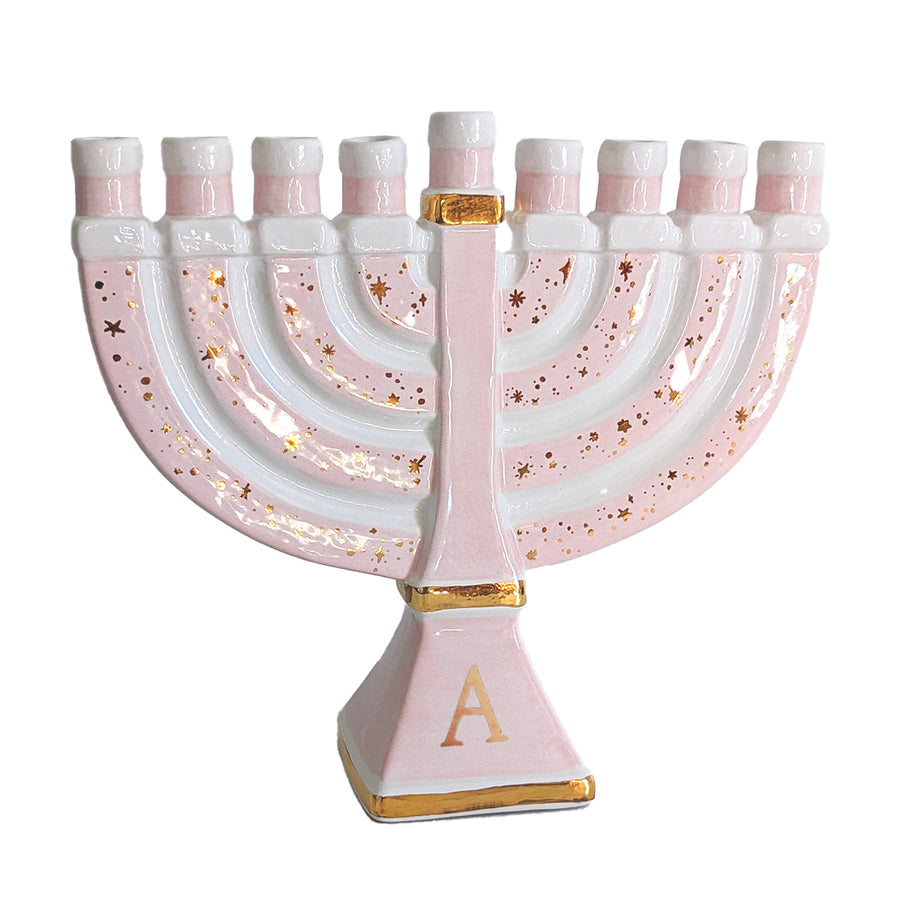 Shimmering Stars Menorah with 22K Gold Accents and Optional Monogram – Ruby Clay Company