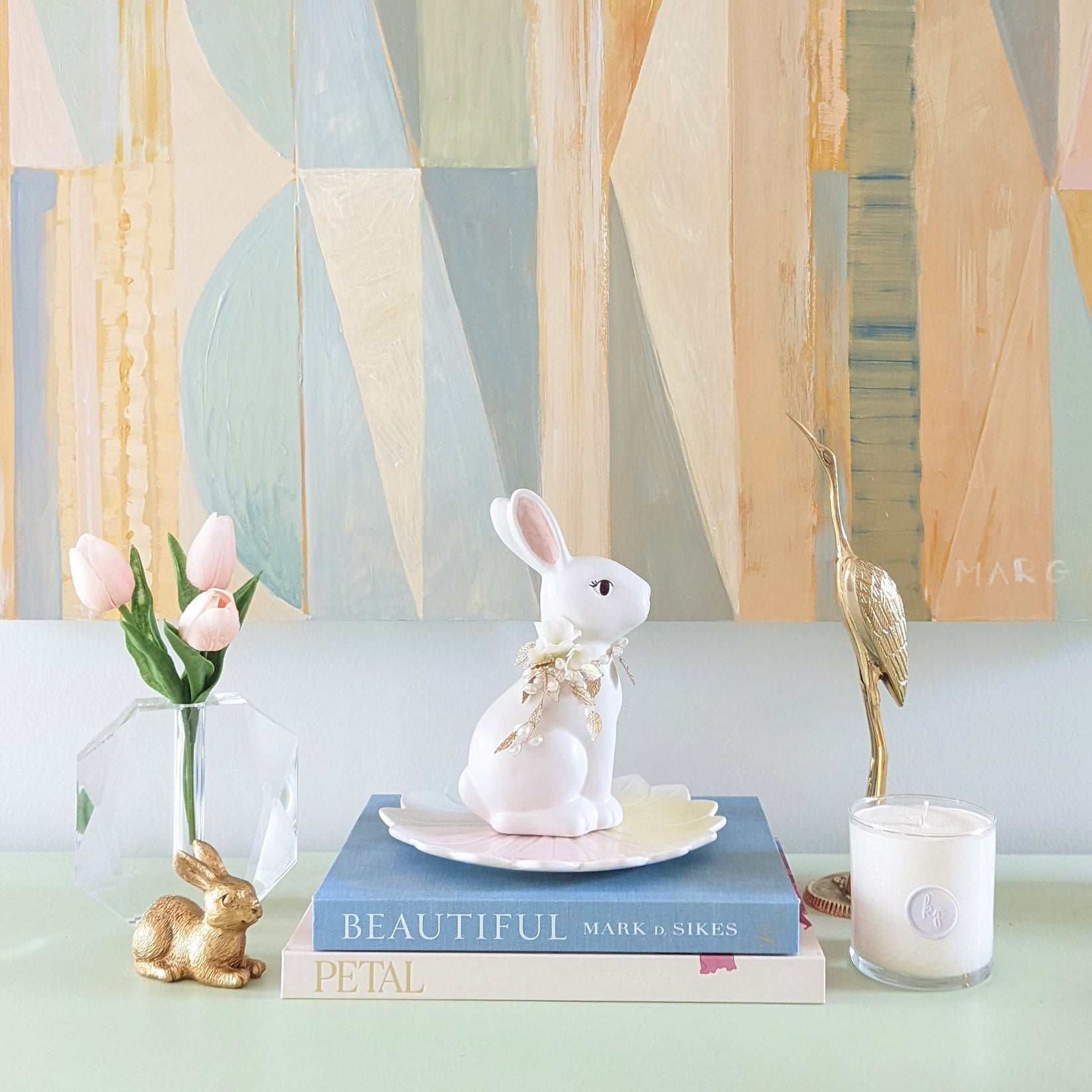 Ivory Sugar Bunny with Hydrangea, Pearl and Gold Accents – Ruby Clay ...