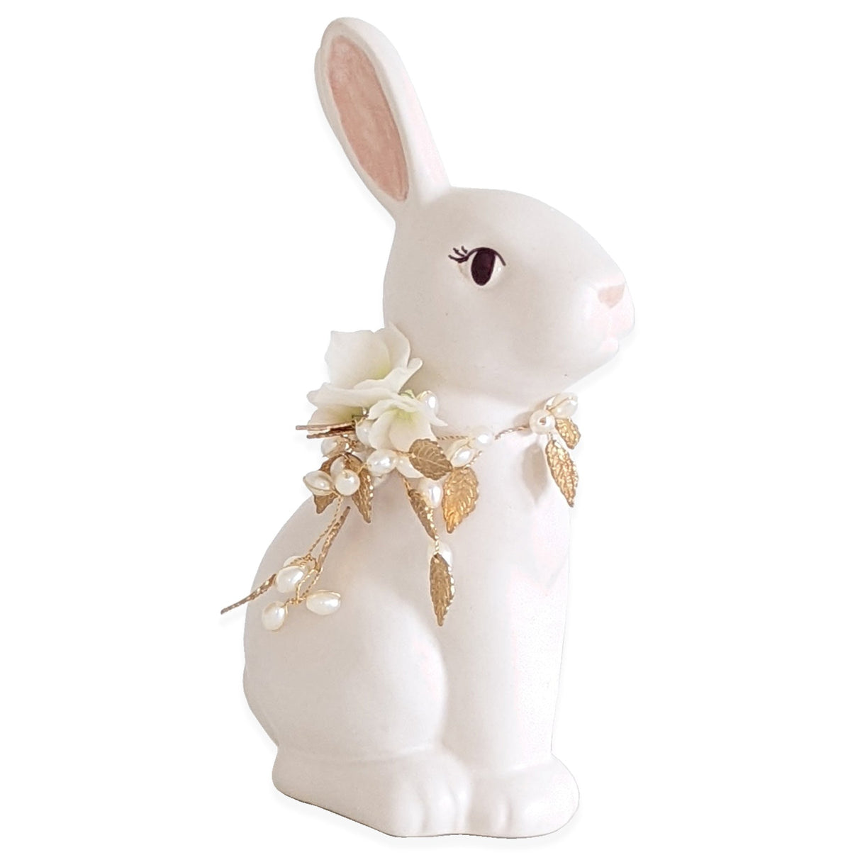 Ivory Sugar Bunny with Hydrangea, Pearl and Gold Accents – Ruby Clay ...
