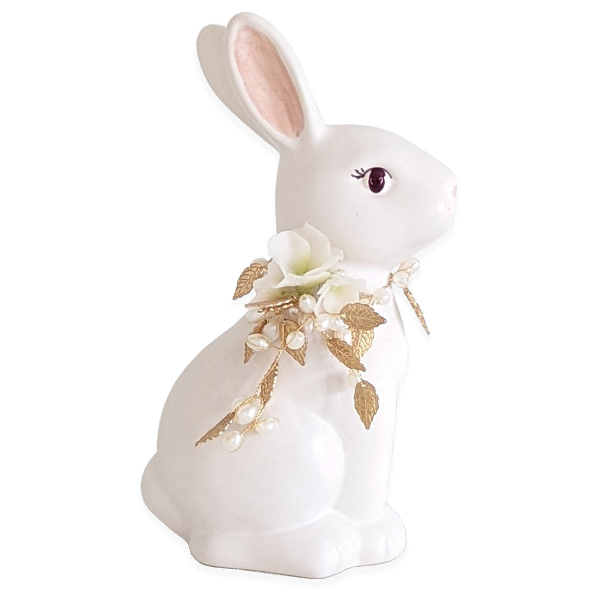 Ivory Sugar Bunny with Hydrangea, Pearl and Gold Accents – Ruby Clay ...
