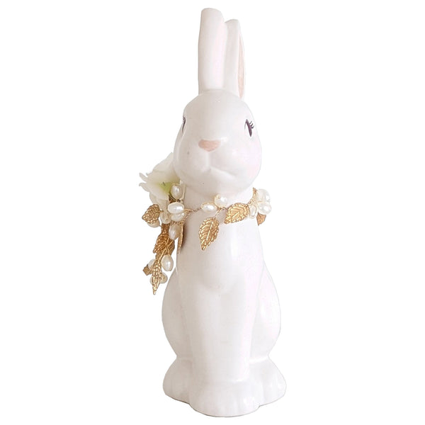 Ivory Sugar Bunny with Hydrangea, Pearl and Gold Accents – Ruby Clay Company